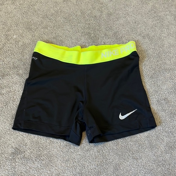 Nike | Shorts | Nike Pro Shorts With Green Waistband | Poshmark